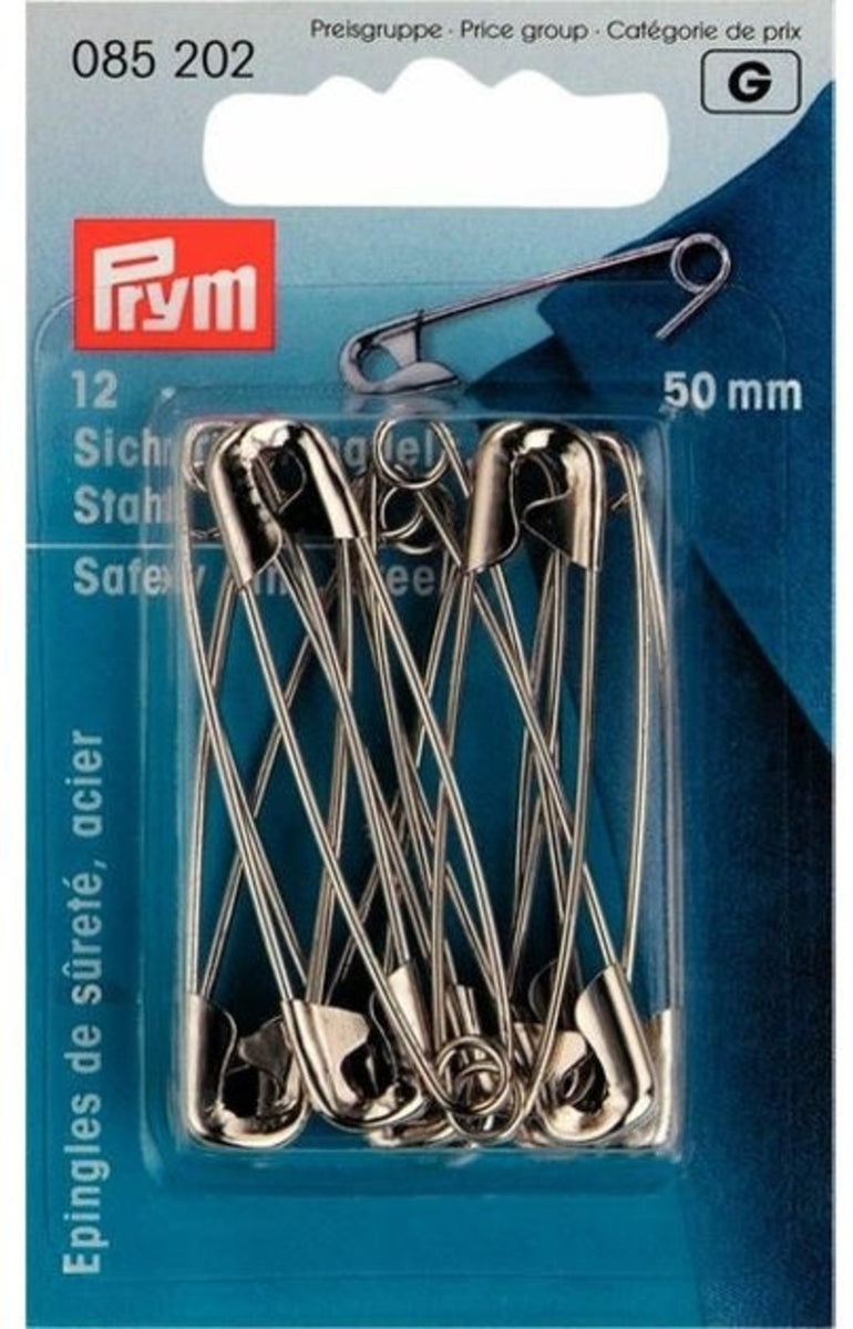 Prym 2 inch Safety Pins, Silver, 12 pc | Handicraft