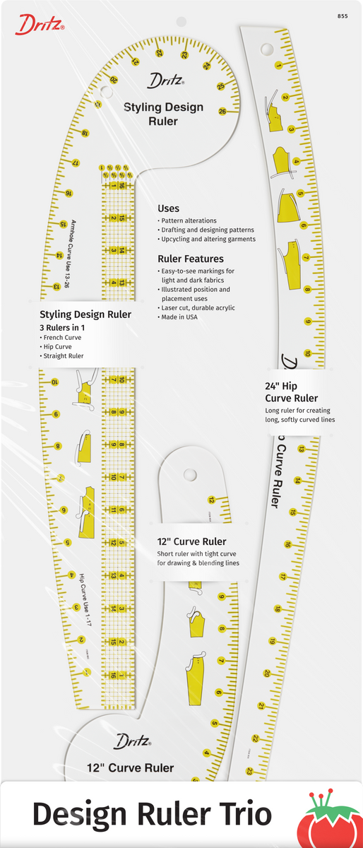 Dritz Design Ruler Trio, 3 Sewing Rulers, Clear | Handicraft