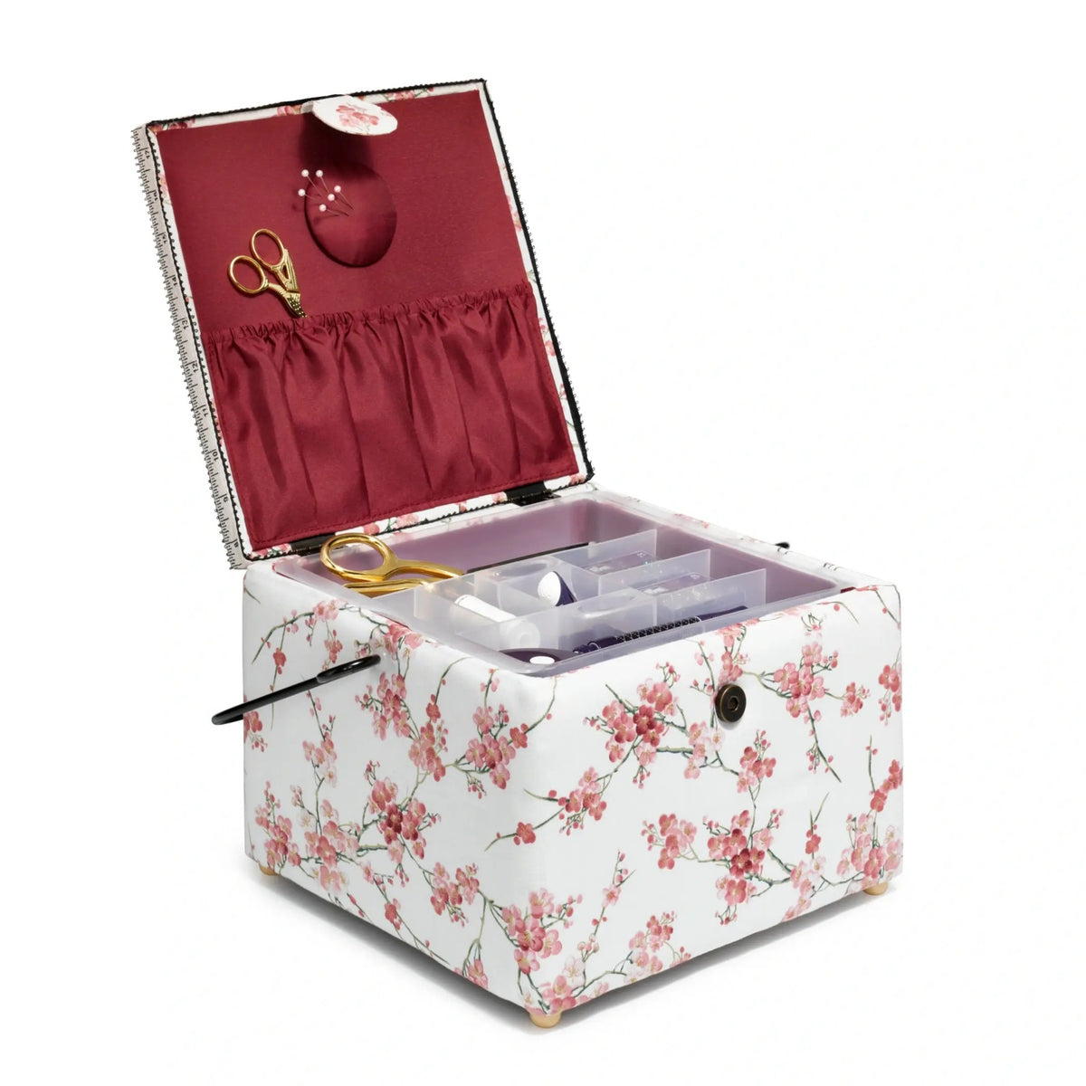 Prym Square Sewing Basket, Large, White Floral | Handicraft